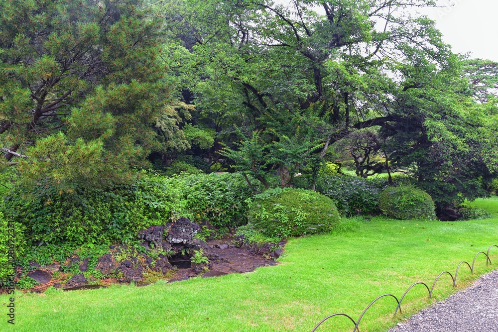 Traditional Japanese gardens in public parks in Tokyo, Japan. Views of ...