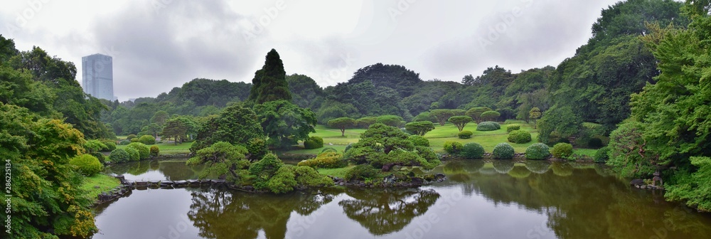 Traditional Japanese gardens in public parks in Tokyo, Japan. Views of ...
