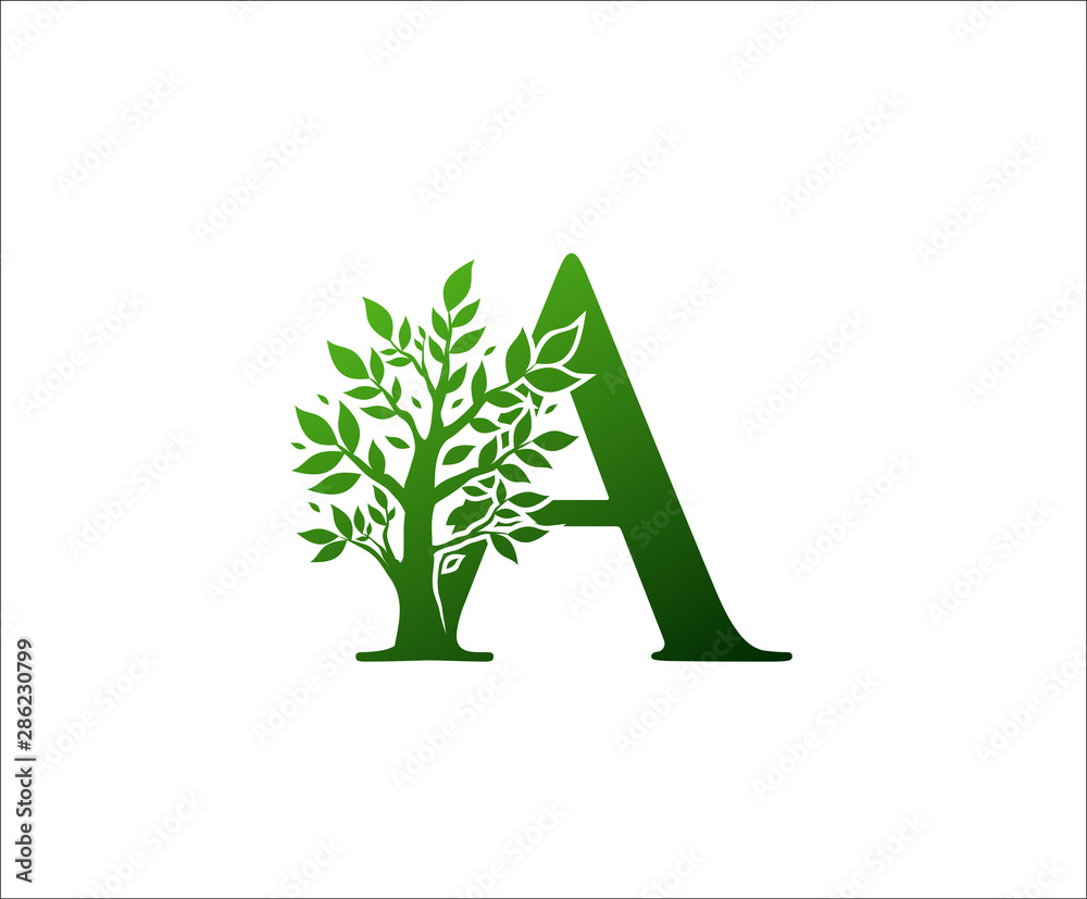 A Logo Letter Created From Tree Branches and Leaves. Tree Letter Design ...
