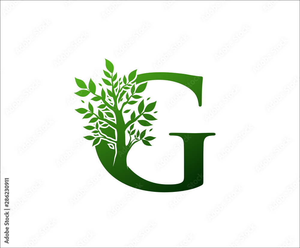 G Logo Letter Created From Tree Branches and Leaves. Tree Letter Design ...