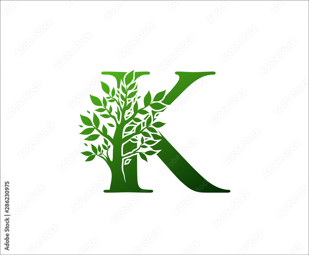 K Logo Letter Created From Tree Branches and Leaves. Tree Letter Design ...