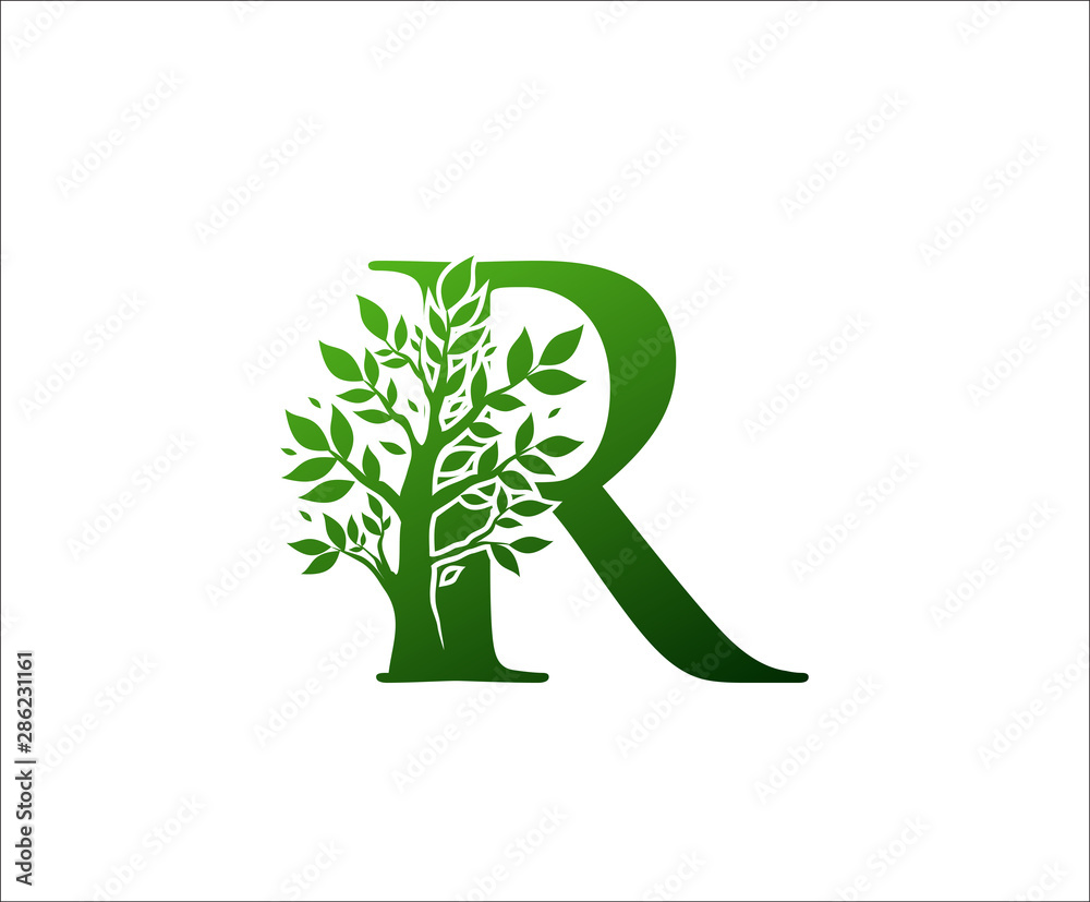 R Logo Letter Created From Tree Branches and Leaves. Tree Letter Design ...