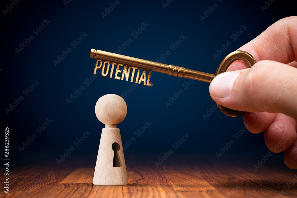 Coach has a key to unlock potential - motivation concept. Coach ...