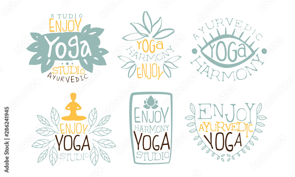 Ayurvedic Yoga Harmony Labels Set, Enjoy Yoga Meditation Studio Hand ...