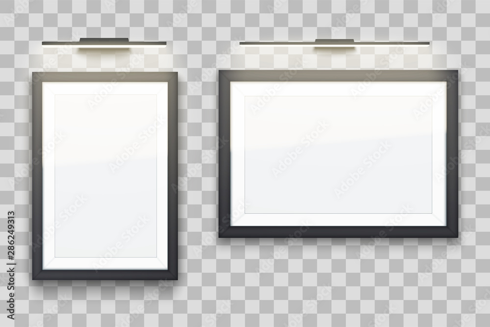 Set of Picture frames with light in gallery Stock Vector | Adobe Stock