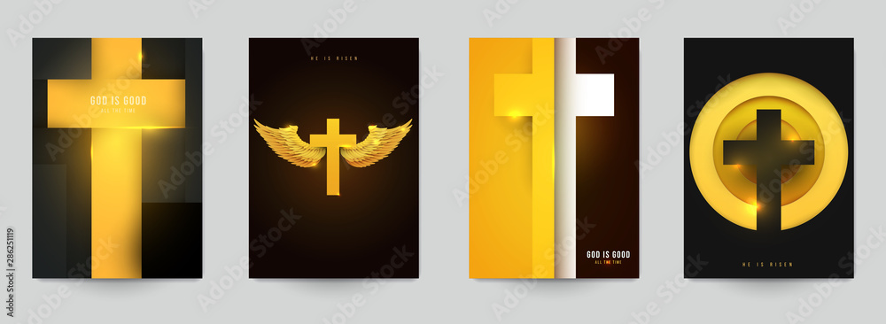 Set of creative modern religious concept with christian cross. Template ...