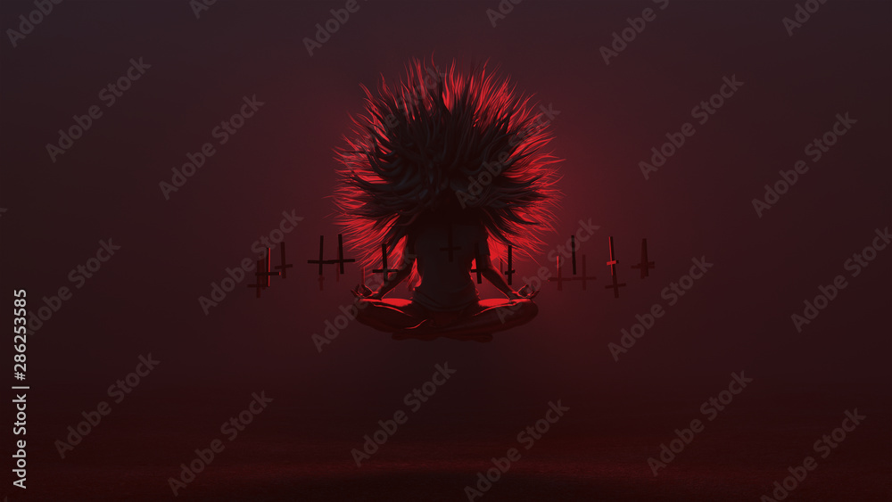 Black Floating Seductive Demon with Wild Hair in a Futuristic Haute ...