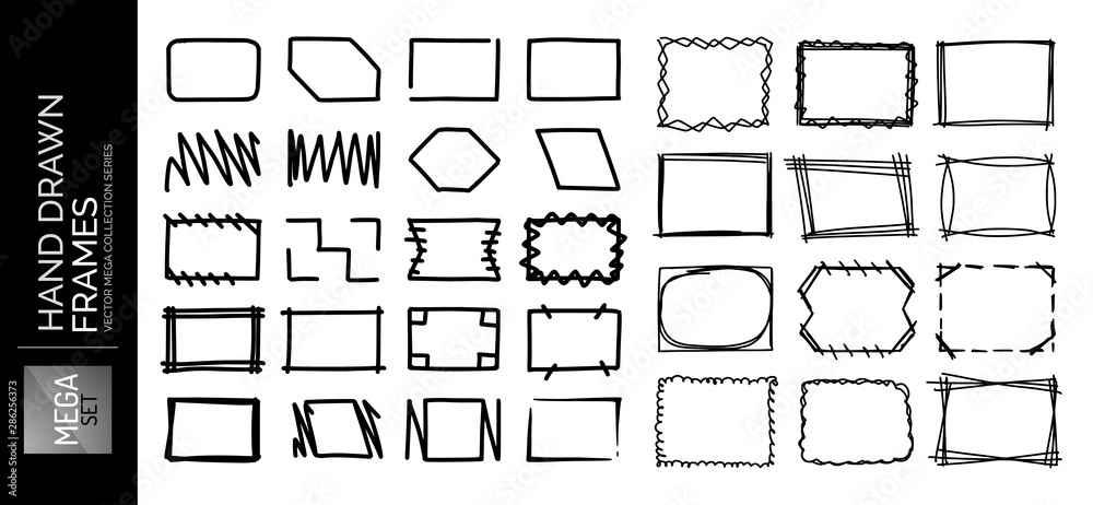 Hand drawn sketch doodle frames, borders, square and rectangle shapes ...