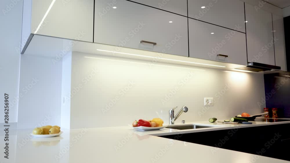 Kitchen cabinets with kitchen counter top of modern home interior ...