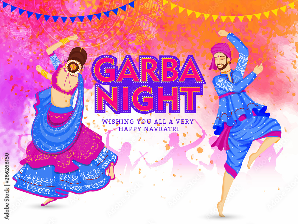 Garba Night party celebration poster or banner design, illustration of ...
