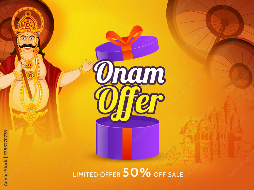 Happy Onam Sale poster or banner design with 50% discount offer and ...