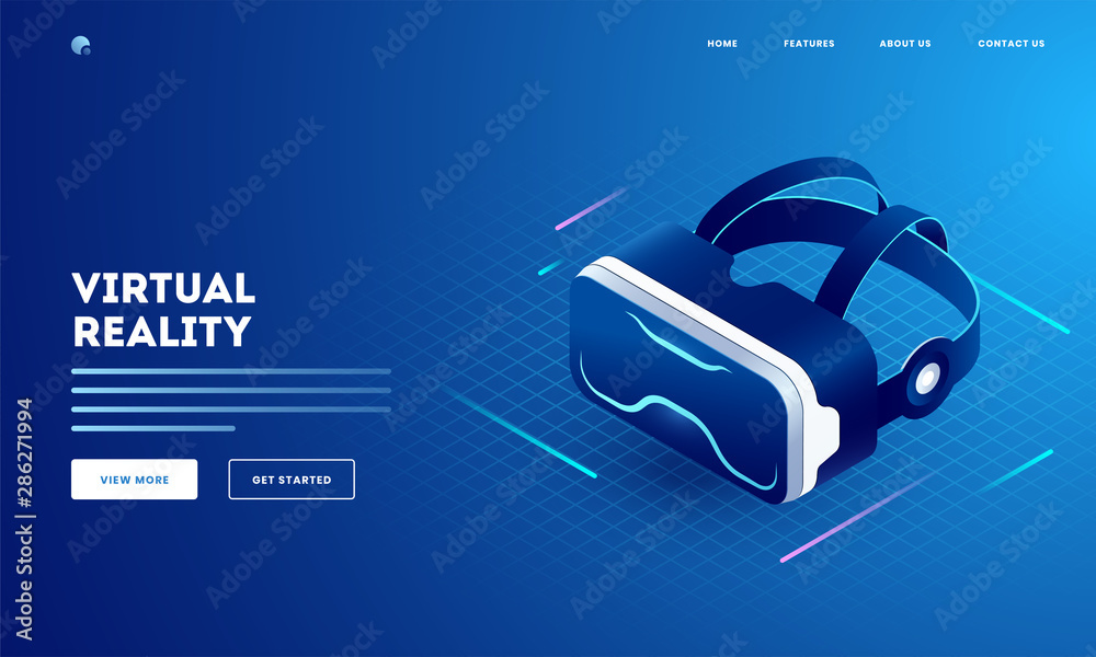 Virtual Reality concept with illustration of 3d VR glasses on blue grid ...