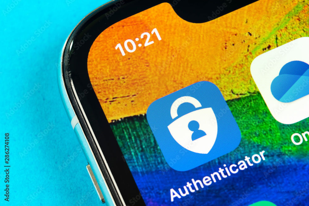 Helsinki, Finland, May 4, 2019: Microsoft authenticator application ...