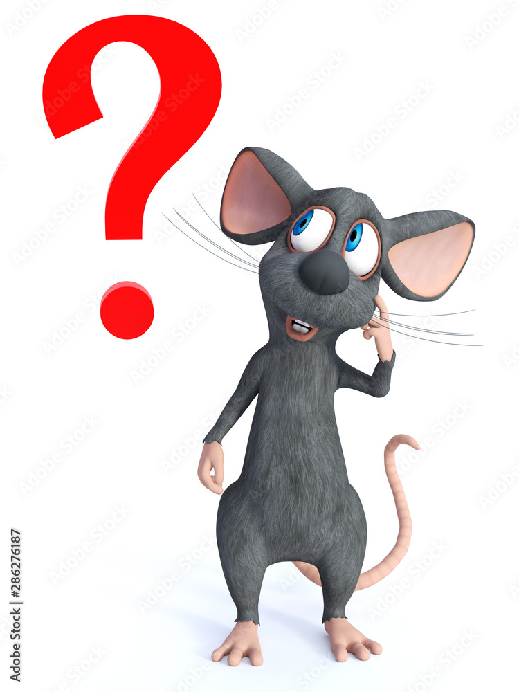 3D rendering of a confused cartoon mouse with question mark. Stock ...