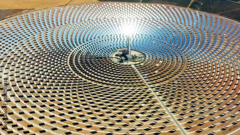 Large circular power plant of solar panels in Spain. There is the ...