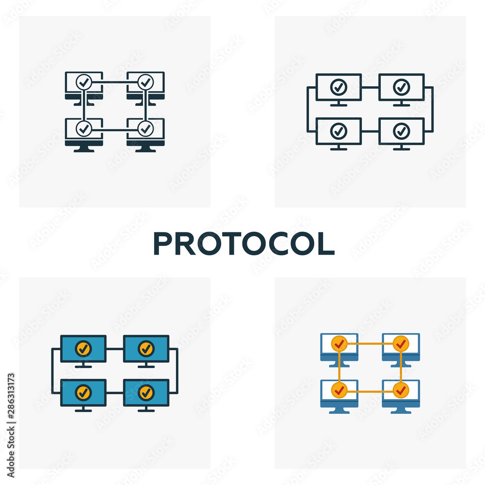 Protocol icon set. Four elements in diferent styles from blockchain ...