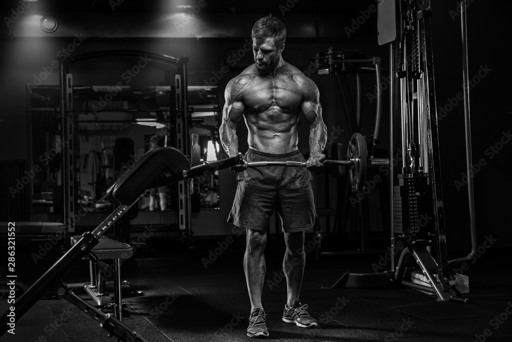 Brutal bodybuilder athletic man with six pack, perfect abs, shoulders ...