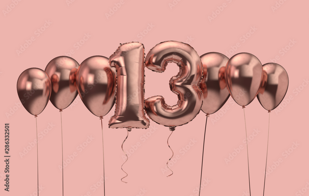 13th birthday pink balloon background. Happy Birthday. 3D Rendering ...
