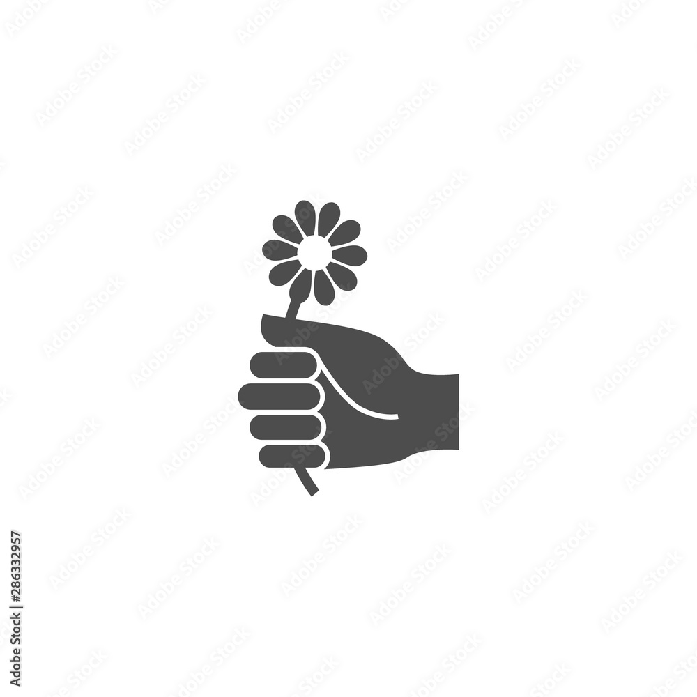Flower picking hand black vector icon. Hand holding petal flower simple ...