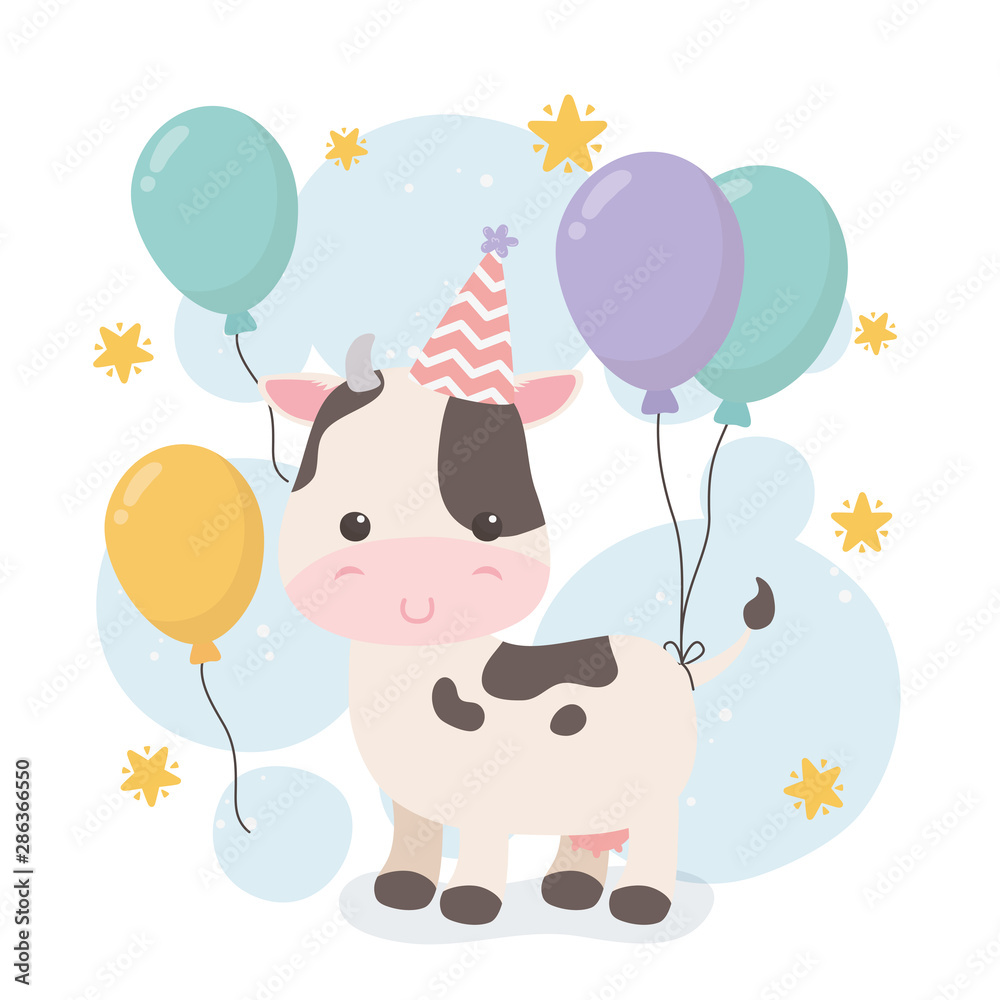 cute cow in birthday party scene Stock Vector | Adobe Stock