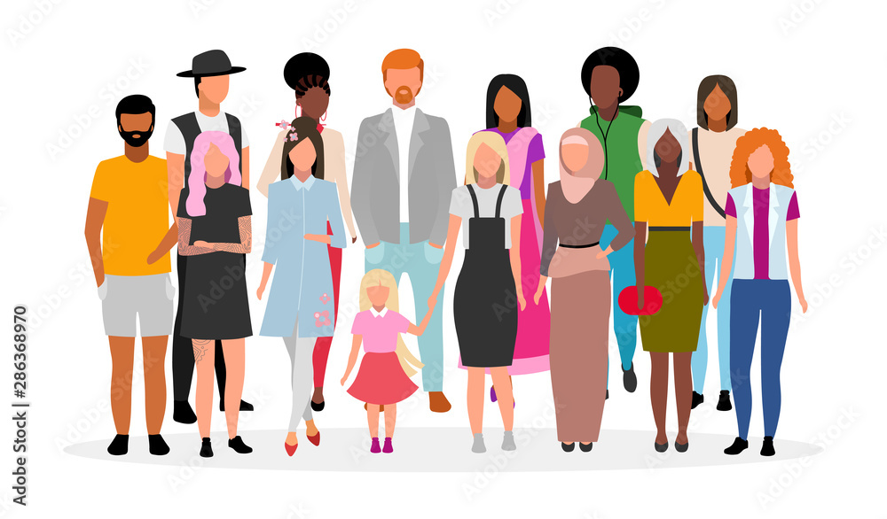 Multiracial people group flat vector illustration. Multicultural young ...