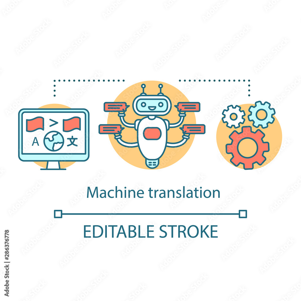 Translation services concept icon. Automated machine interpretation ...