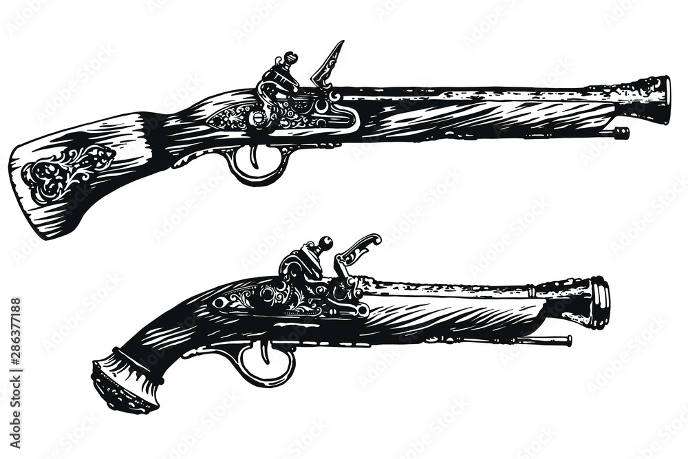 Vintage old gun concept isolated vector illustration Stock Vector ...