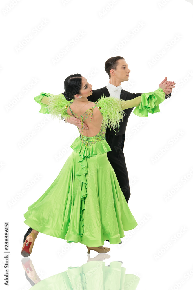 ballroom dance couple in a dance pose isolated on white background ...