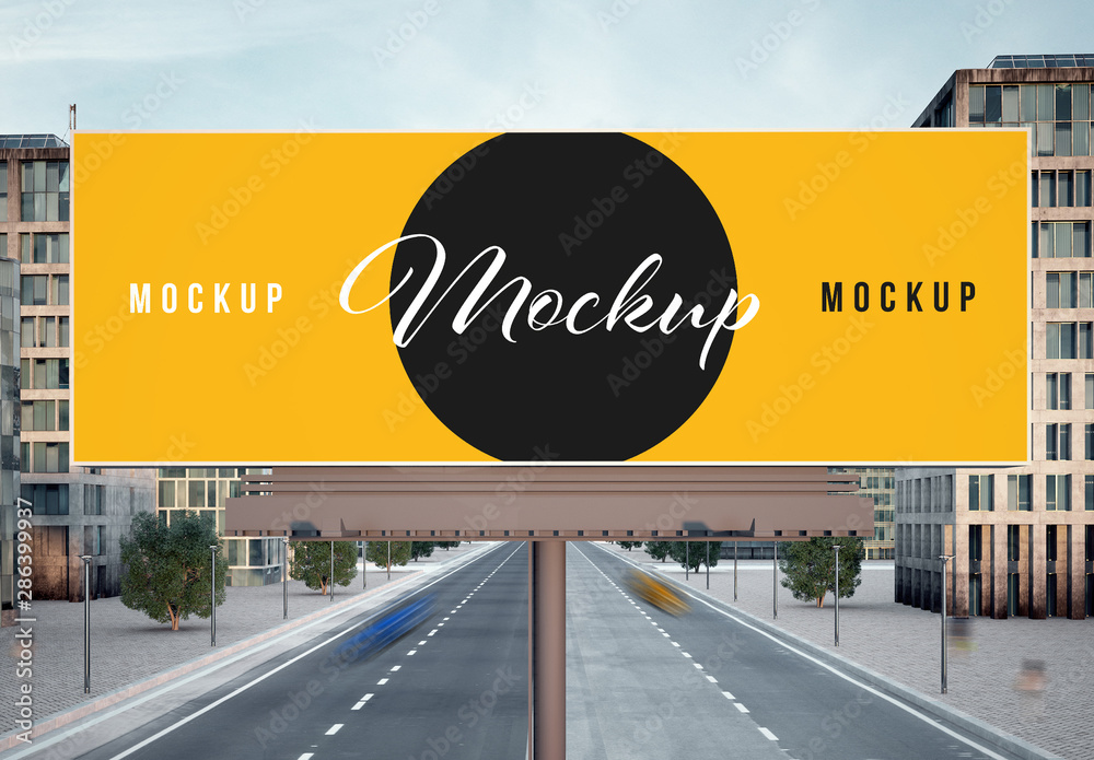 Front View of Large Horizontal Advertising Billboard Mockup Stock ...