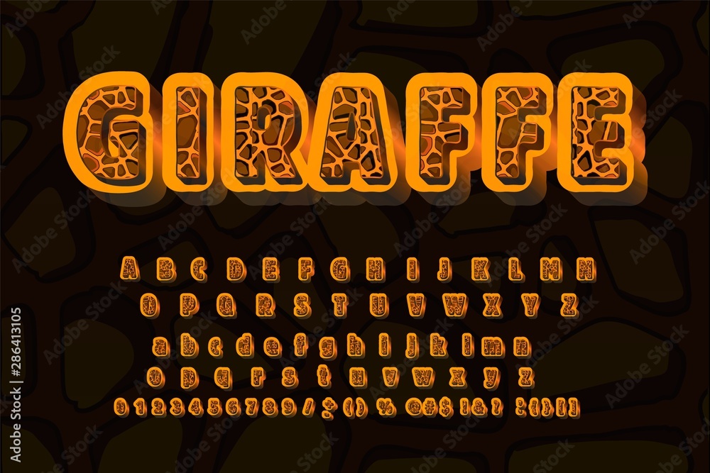 Giraffe font Lettering. Cartoon Alphabet set. Giraffe Skin Alphabet and ...