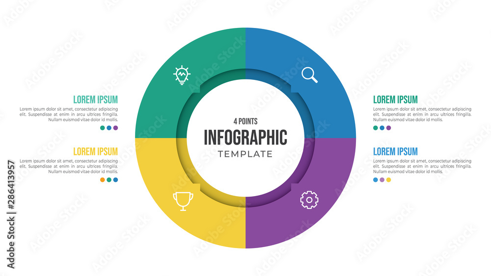 4 points circular infographic element template with icons and colorful ...