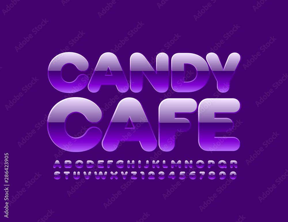 Vector bright sign Candy Cafe. Stylish Glossy Font. Modern Uppercase ...