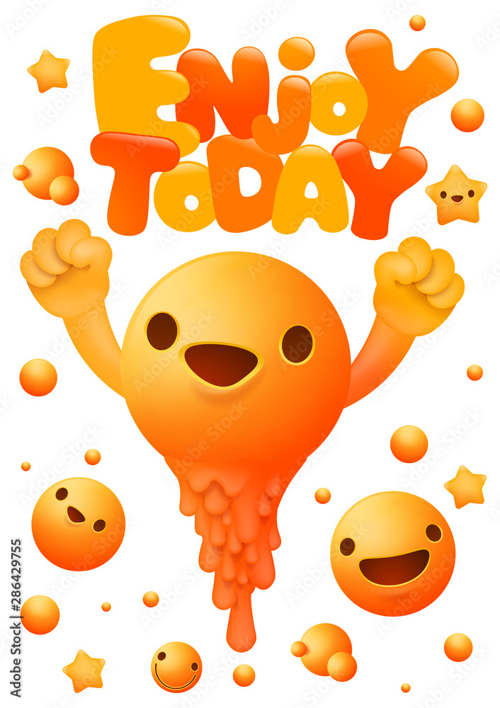 Kawaii yellow emoji smile face cartoon character.enjoy today greeting ...