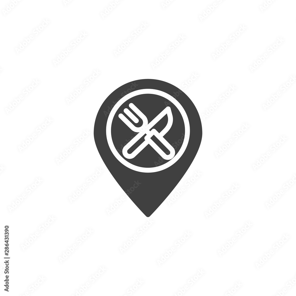 Restaurant location pin vector icon. filled flat sign for mobile ...