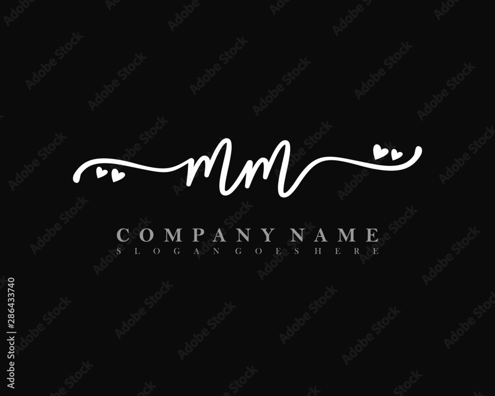 MM Initial handwriting, Feminine logo design template vector Stock ...