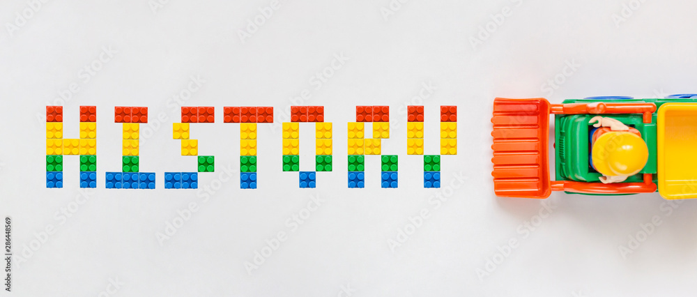 Change of history concept. Bulldozer cleans word HISTORY. Stock Photo ...