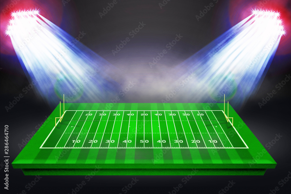 Perspective of football field. Football stadium with white lines ...