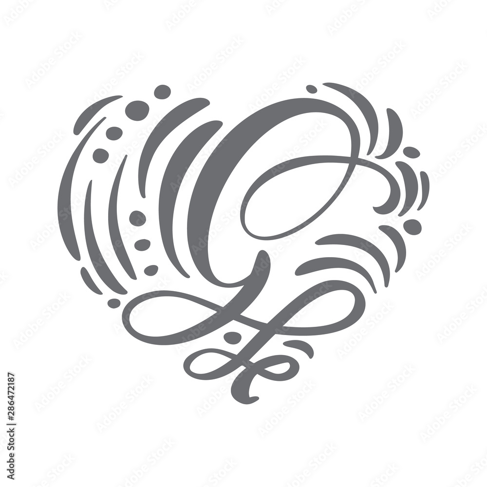 Heart love vector Hand Drawn calligraphic scandinavian floral G logo ...