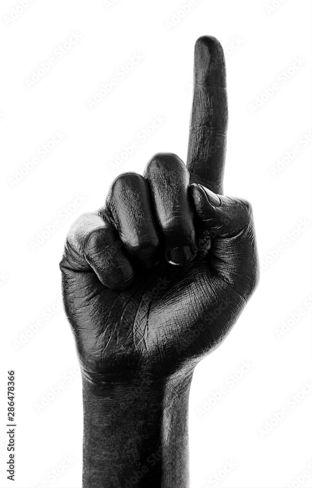 Black hand on white background, isolated, paint. ..Male hand isolated ...