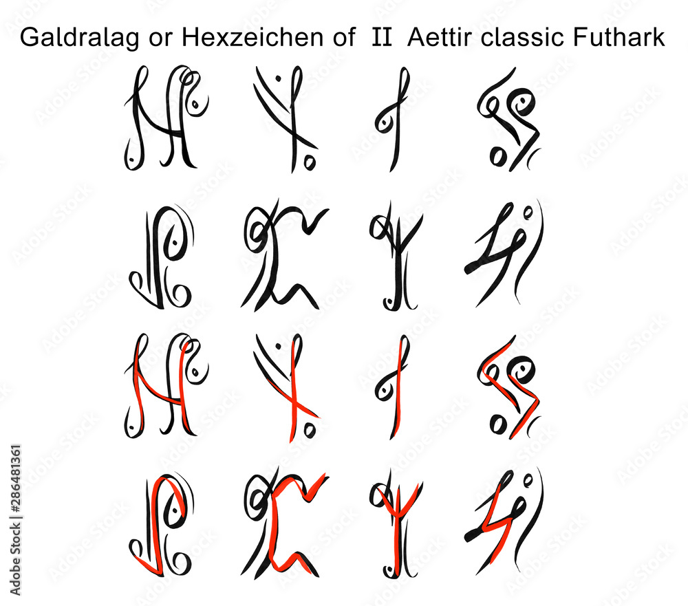 Galdralag styling 2 att, 8 classic runes of the Futhark in two versions ...