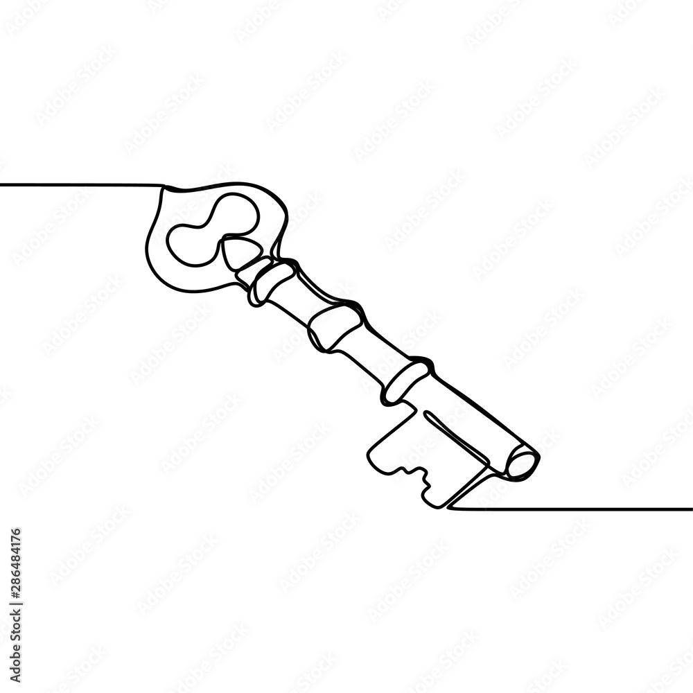 Continuous line drawing of key sign object minimalism design on white ...