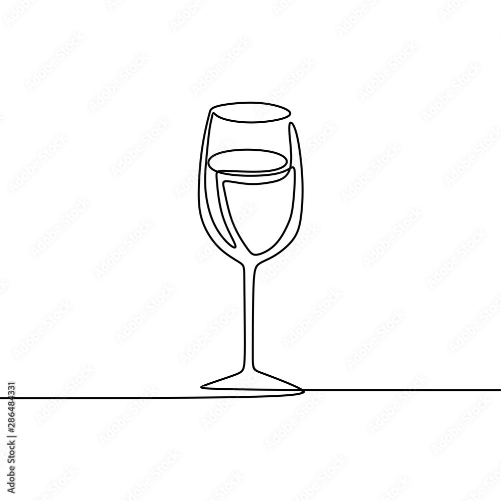 Continuous one line drawing wine glass isolated on white background ...