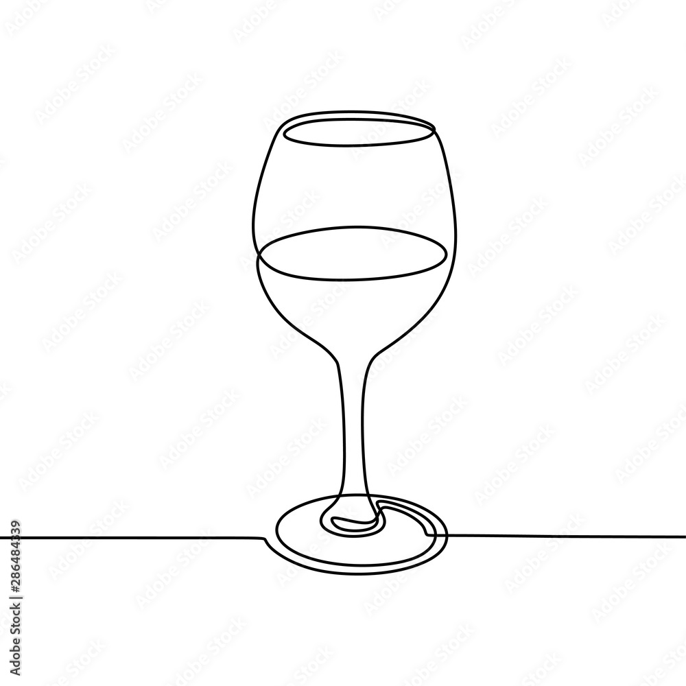 Continuous one line drawing wine glass isolated on white background ...