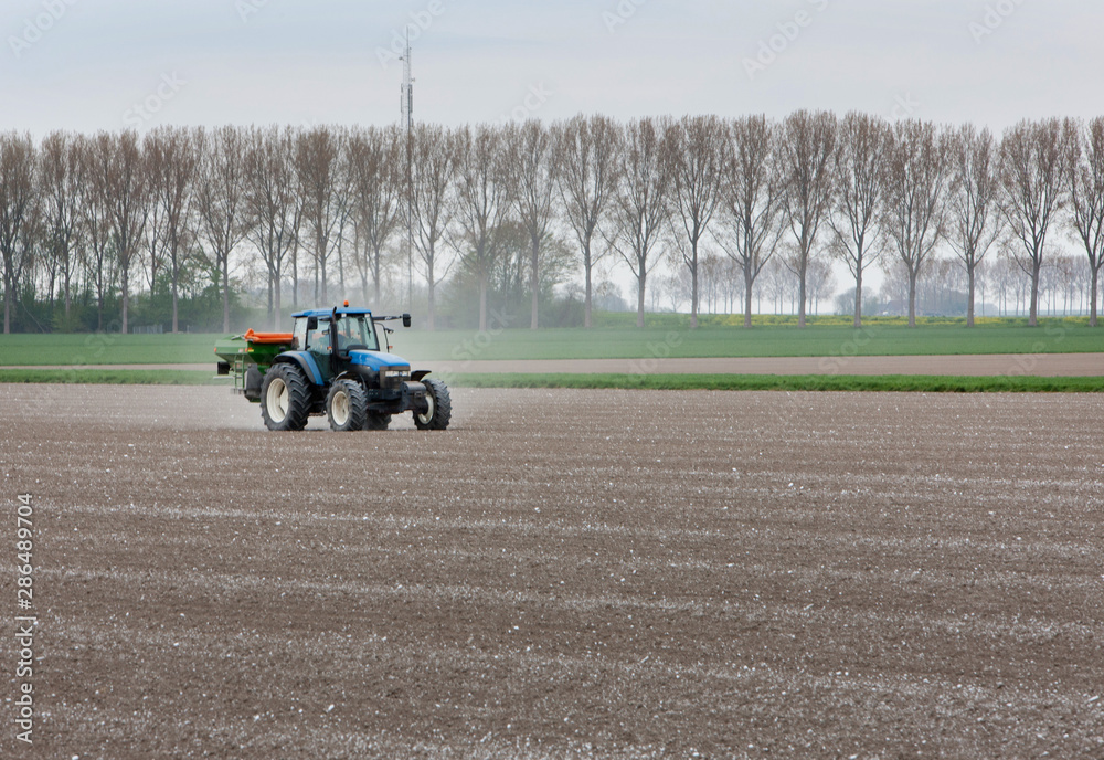Fertilizing the fields with chalk. Fertilizer. Agricluture. Netherlands ...