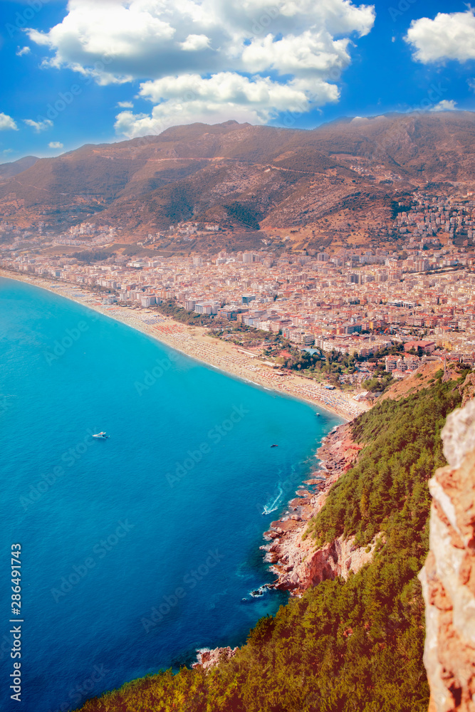 Amazing beaches view from Alanya Castle in Antalya, Turkey. Landscape ...