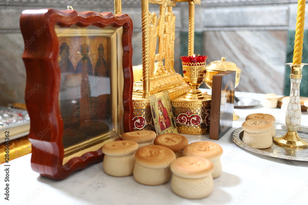 The liturgical liturgical bread "Prokursia" used during Orthodox ...