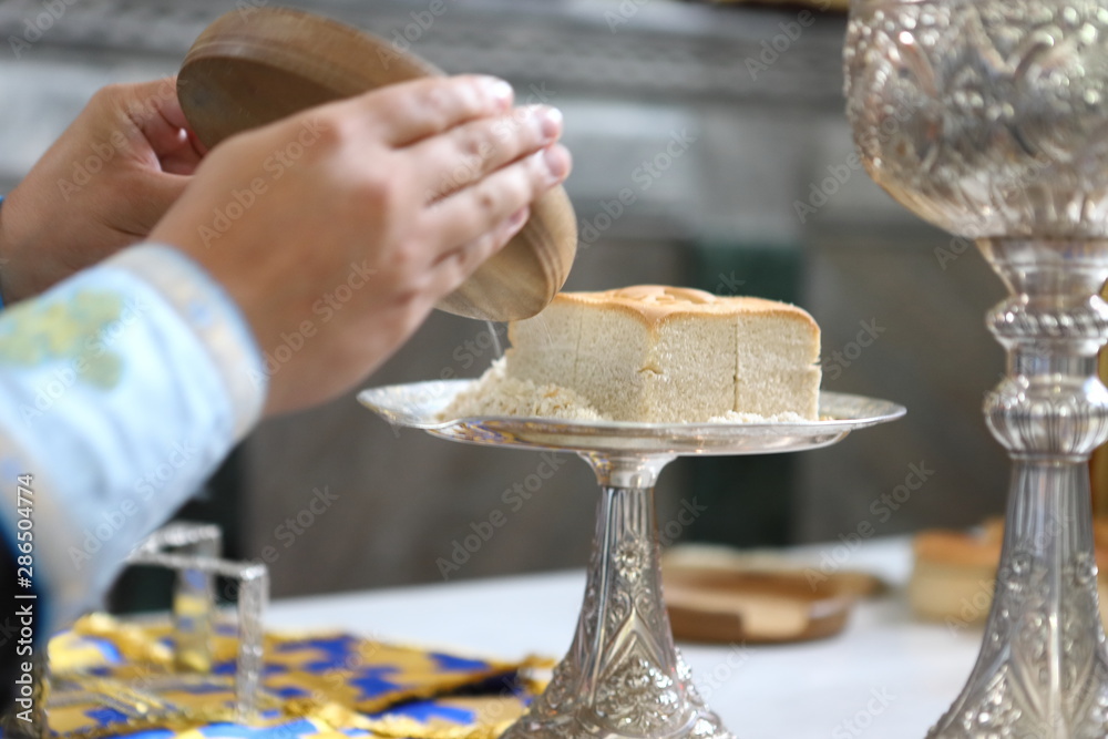 The liturgical liturgical bread "Prokursia" used during Orthodox ...