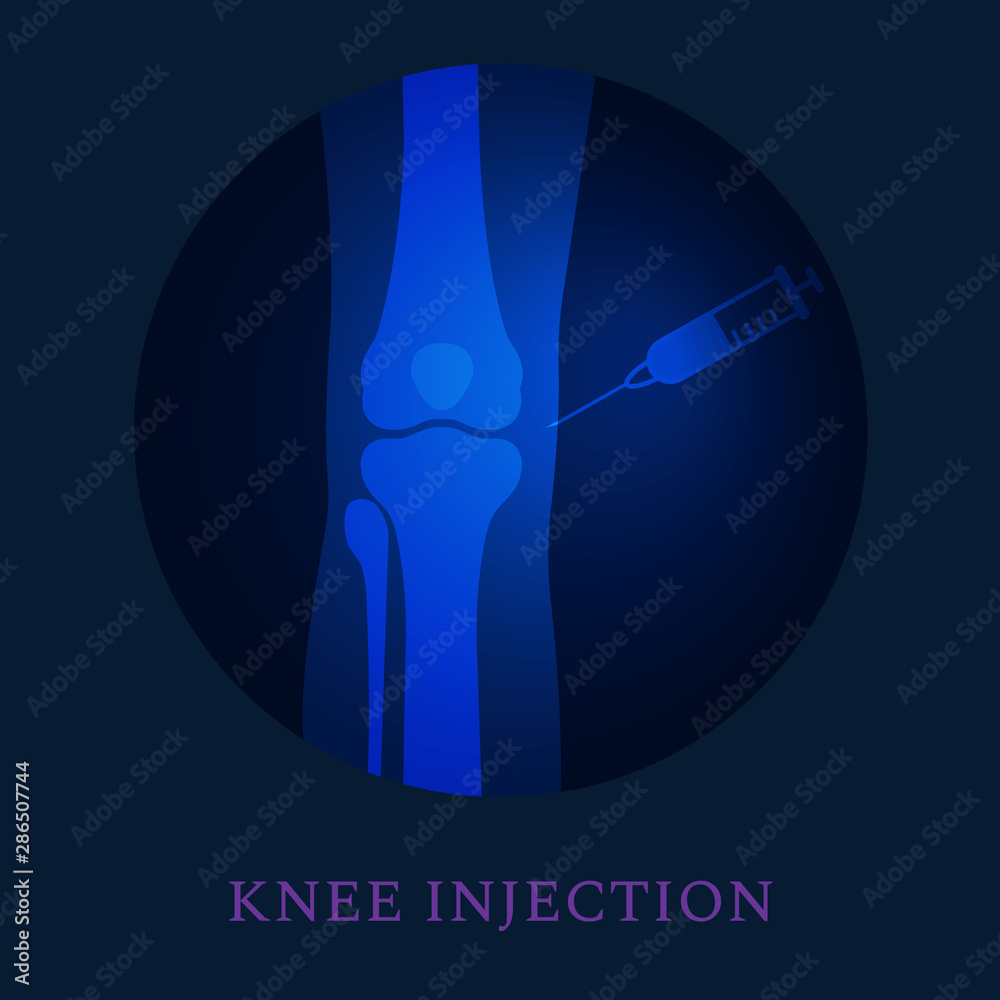 Knee joint injection treatment. Person suffering from pain and ...
