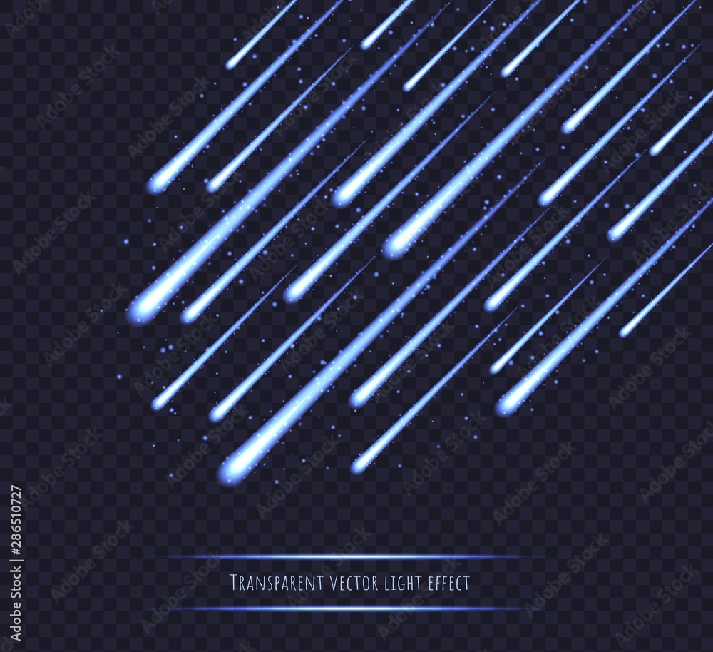 Meteor shower, blue shooting stars, ice comets, asteroids in the night ...