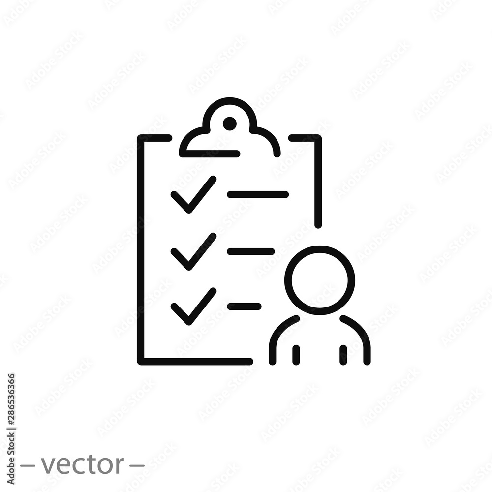 user checklist icon, manager candidate, account activity, thin line web ...